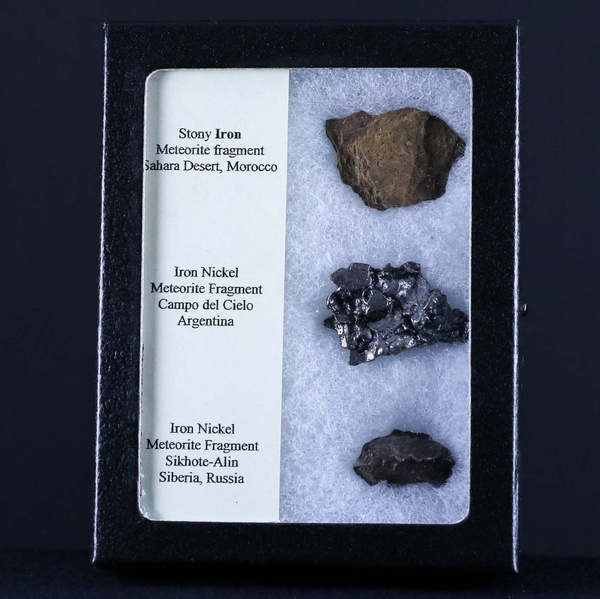 3 Three Meteorite Fragments Specimen Collection Display From Around The ...