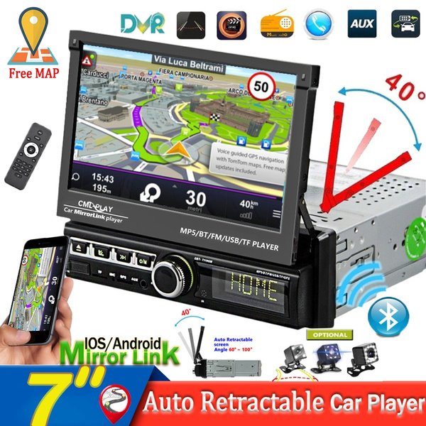 1Din GPS Autoradio 7'' HD Auto Retractable Touch Screen Car MP5 Player Bluetooth Car Stereo ...