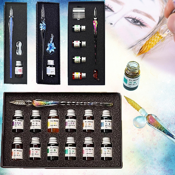 Transparent Glass Pen Glass Dip Pen Gift Set Color Ink Signature Sign ...