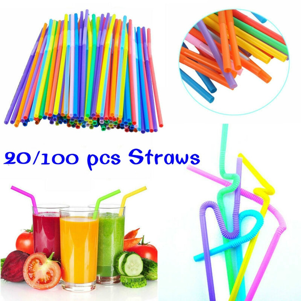 20pcs/100Pcs Extra Long Flexible Plastic Drinking Straws Grade Colorful ...