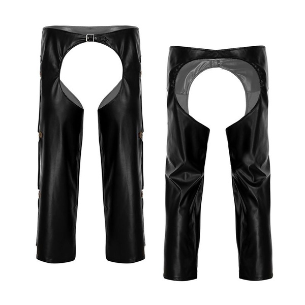 Mens Faux Leather Crotchless Chaps with Fringed Details Buckled Loose ...