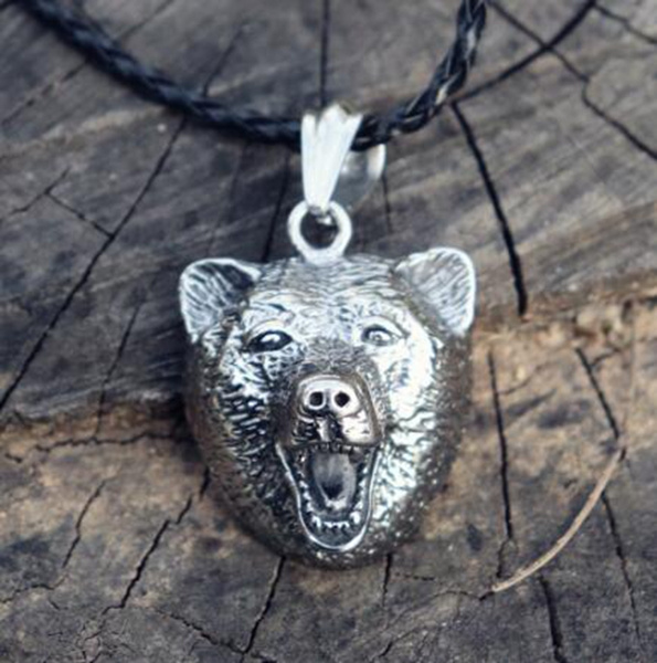 Vintage Wild Viking Bear Head Stainless Steel Pendant Necklace Pagan ...