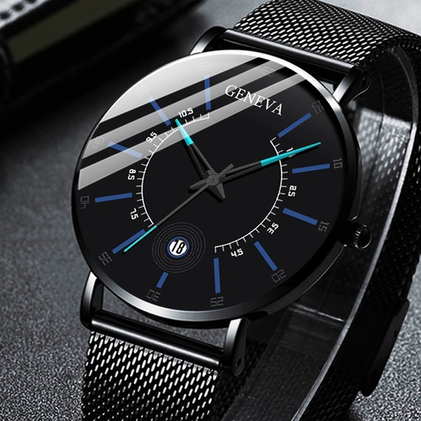 Geneva Men's Clock Fashion Men's Business Quartz Watch Luxury Stainless ...