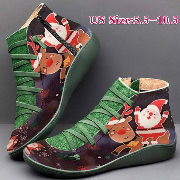 Christmas Boots for Women Santa Claus Printed Ladies Shoes Women ...