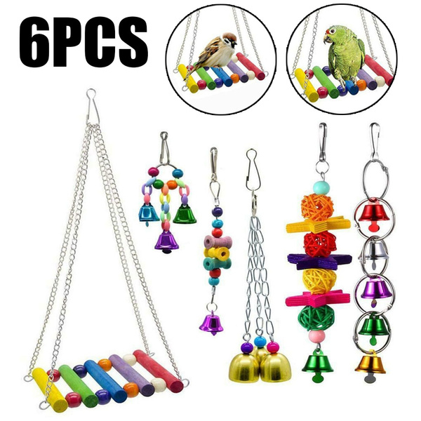 6Pcs Parrot Hanging Swing Bird Toy Parakeet Cockatiel Budgie Harness ...