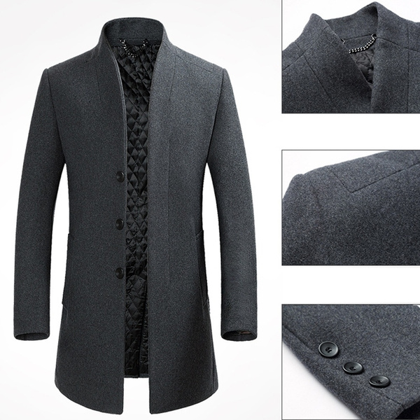 NEW Fashion Business Wool Jacket For Men Casual Trench Coats Mid-long ...