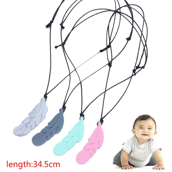 Brand new Safe Pacifier Feather Shape Baby Teether Teething Necklace ...