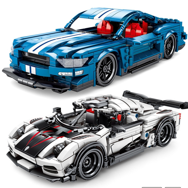 Blue Racing Car Set Building Blocks Bricks Control Kid Toy Gifts Car ...