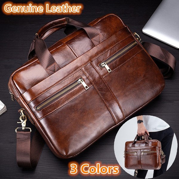 Genuine Leather Briefcases Men Multi Function Crossbody Bag Large ...