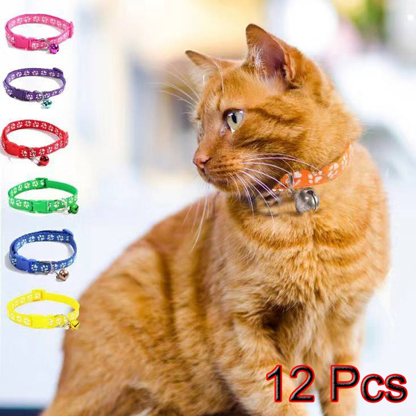 12 Pcs Pet Cat Nylon Collar Comfortable Cat Round Collar Adjustable ...