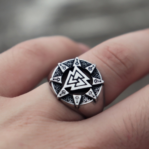 New Fashion Triangle Odin Viking Valknut Rune Stainless Steel Ring Men ...