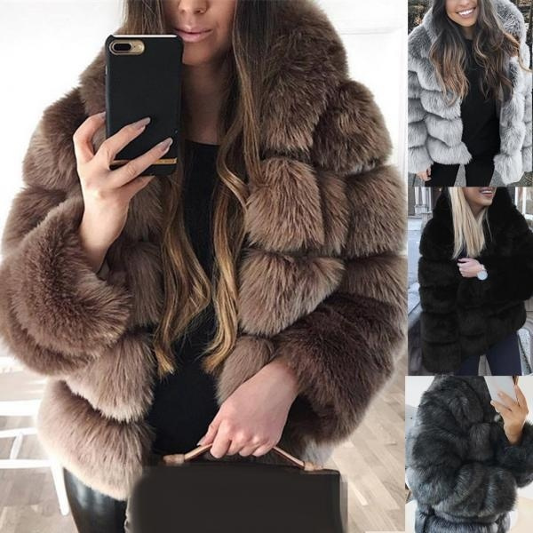 Fashion Women Thicken Warm Fluffy Hooded Coat Long Sleeve Faux Fur ...