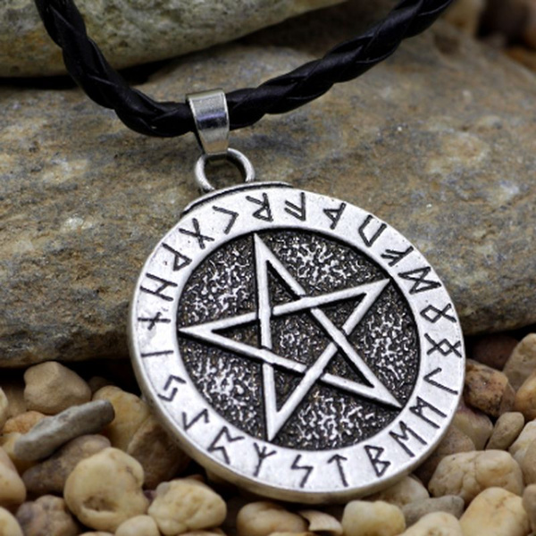 Nordic Viking Pentacle Amulet Pendant Necklace Vintage Pentagram Rune ...