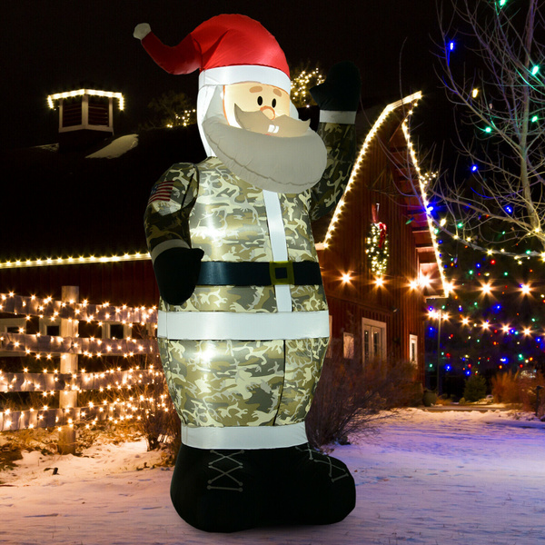 8' Tall Camo Military Santa Claus Inflatable Christmas Lawn Outdoor LED ...