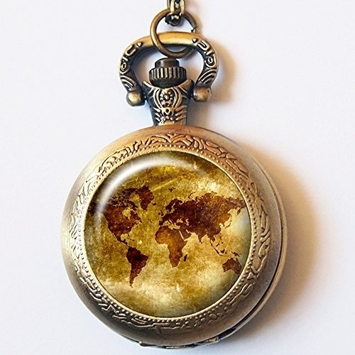 Antique Map Travel Pocket Watch Hand Craft Casestars Vintage World Map ...