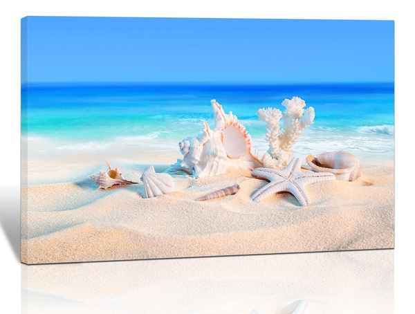 x One Piece Starfish Conch with the Blue Sea Pictures Prints on Canvas ...