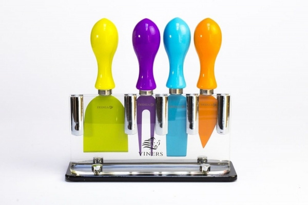 Viners Coloured 4 Piece Cheese Knife Set With Stand | Wish