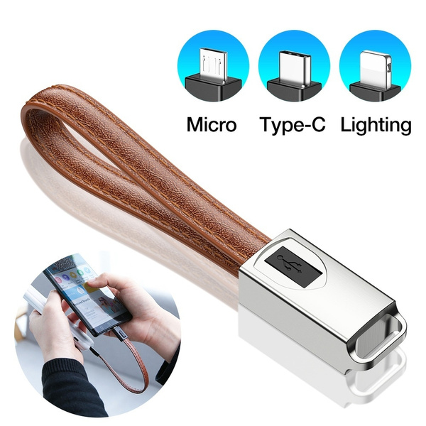 Applicable to IPHONE Android Type-C New Leather Keychain Data Cable ...