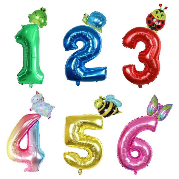 2 Pcs 30 Inch Number Balloons Mini Frog Snail Animal Leaf Balloon Bee ...