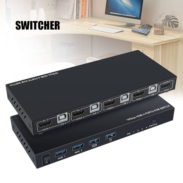 Ultra HD 4K HDMI KVM Switcher 4 Ports Inputs and 1 Port Outputs HDMI2.0 ...