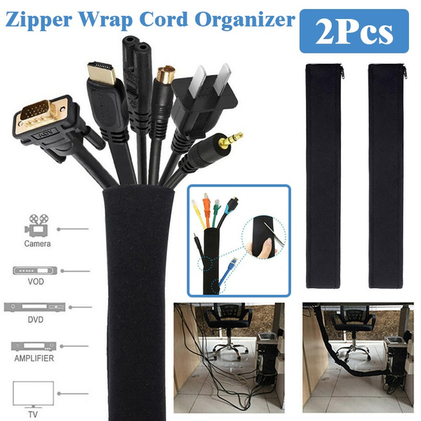 2pcs 50cm DIY Neoprene Cable Management Sleeve Zipper Wrap Wire Hider ...
