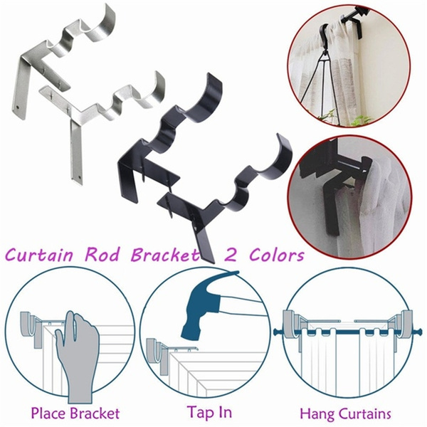 1 Pair Hang Curtain Rod Holders Tap Right Into Window Frame Curtain Rod ...