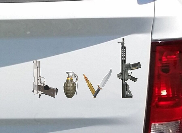 LOVE WEAPONS Full Color Vinyl Decal Gun Deer Sticker Buck Duck Hunting ...