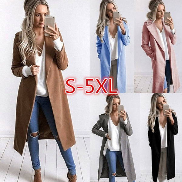 New 5 Colors Women Autumn Winter Long Sleeve Pockets Women Coat Casual ...