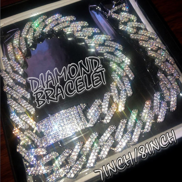 Men's Hip Hop Necklace Bling Diamond Bracelet Miami Cuban Link Chain ...