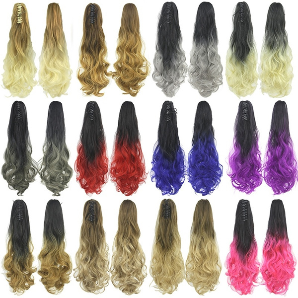 Gradient Color Long Curly Wigs Claw Clip Drawstring Ponytail Hair ... Gradient Color Long Curly Wigs Claw Clip Drawstring Ponytail Hair ...