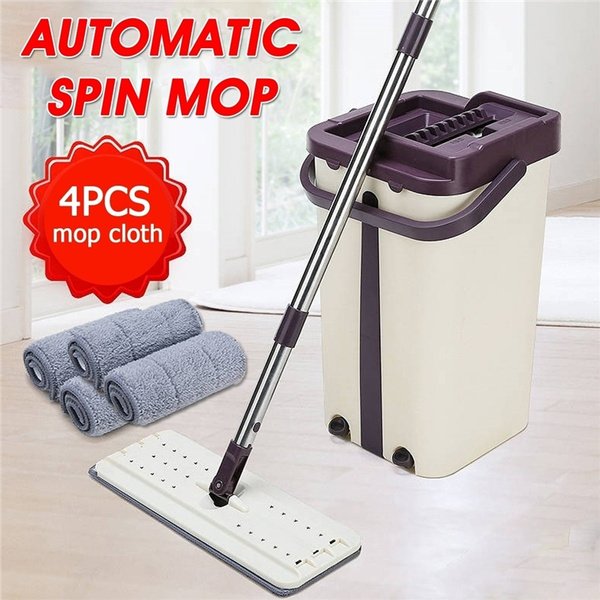Hand-Free Flat Squeegee Mop Bucket Wringing Floor Cleaner [Mop+Bucket+ ...