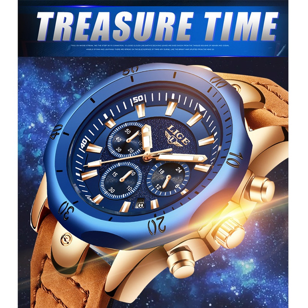 Men Watches Luxury Blue Quartz Watch Man Luminous Casual Date Leather ...