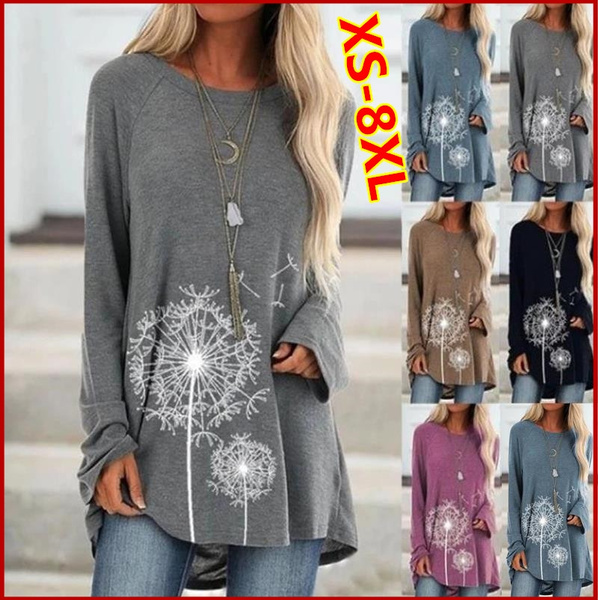 XS-8XL Women Autumn and Winter Casual Clothes O-neck Long Sleeve Blouses Ladies Fashion Loose ...