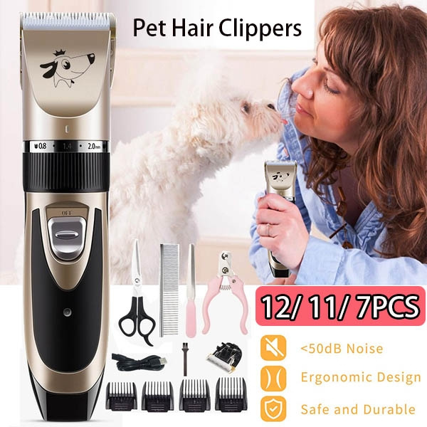 12/11/7PCS Electric Pet Hair Clippers Set Dog Cat Hair Removal Low ...
