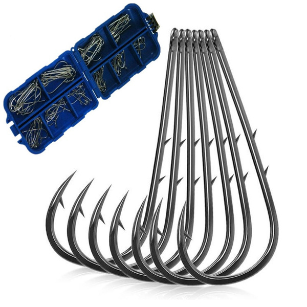 100Pcs/Box Barbed Fishing Hooks Sea Worm Carp Single Circle Hook Set ...