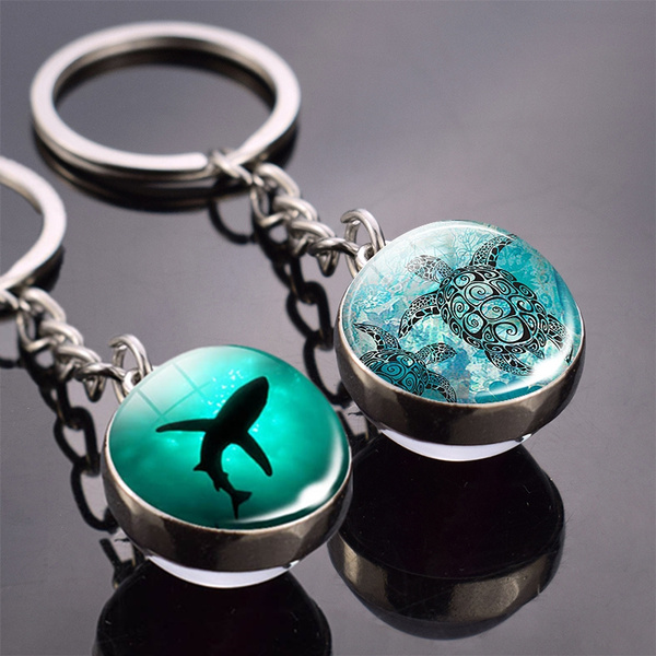 Cute Sea Animals Key Chains Shark Turtle Dolphin Starfish Double Sided ...