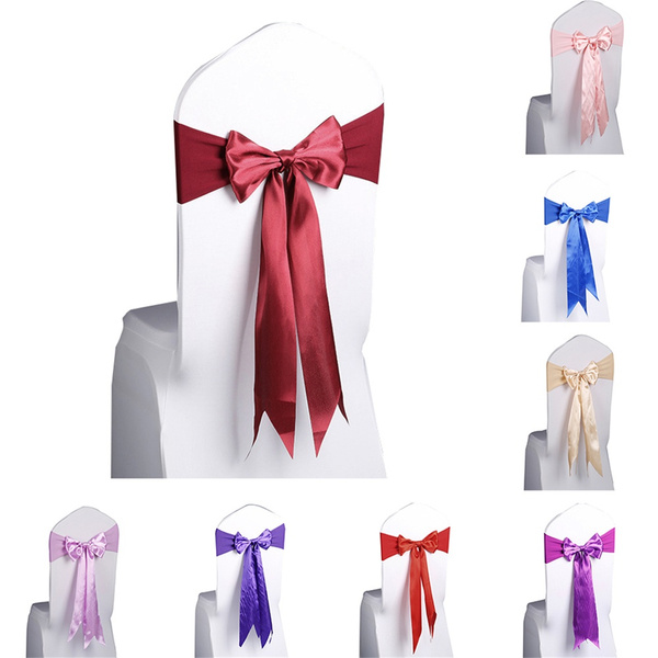 Satin Chair Sash Bow Ties Chairs Cover For Banquet Wedding Party Ready ...
