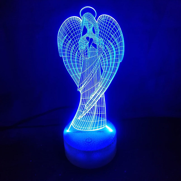 Creative 3D Table Lamp Colorful Wings Girl Shape NightLight Led Angel ...