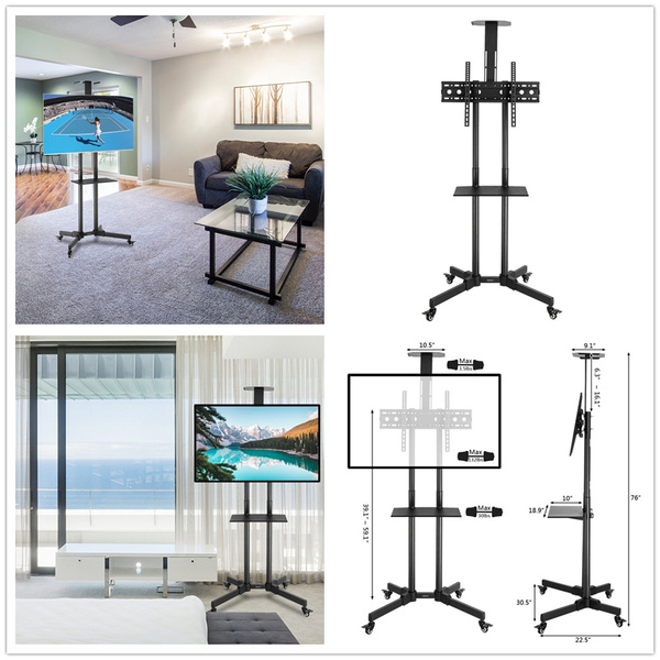 Mobile TV Cart with Wheels and Adjustable Shelf Rolling Trolley Mount ...