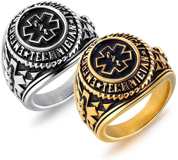 Titanium Steel Caduceus Astrology Medical Symbol Ring for Men Vintage ...