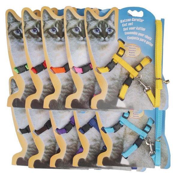 Cat Leash Harness Set Multi Color Nylon Cat Kitten Leash and Adjustable ...