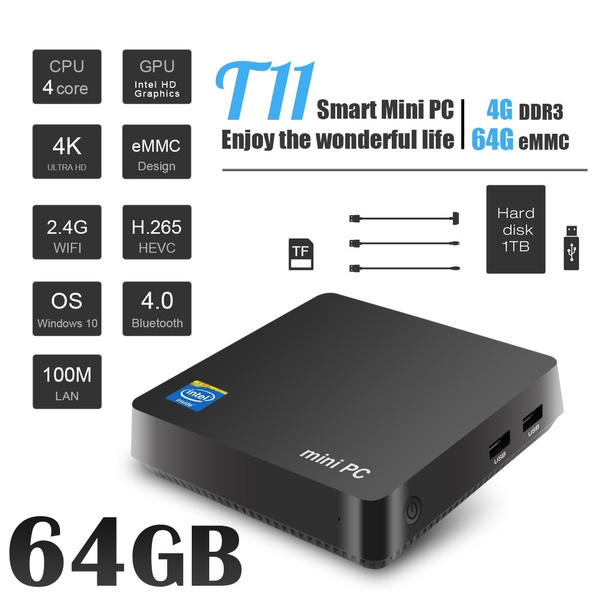 T11 Mini PC Intel Z8350 4 Core 4GB RAM 64GB ROM WIN10 HDMI VGA Output ...