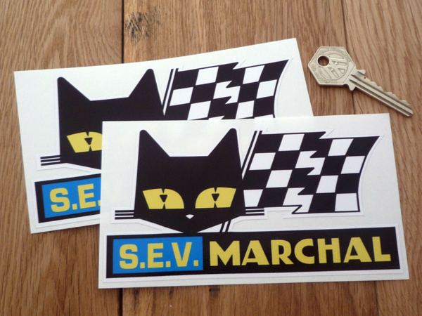 x2 SEV MARCHAL Cat & Script Race Car STICKERS GT40 LeMans 24hour ...
