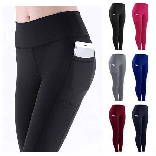 Women Stretch Compression Running Tights with Pocket Yoga Sport Pants ...