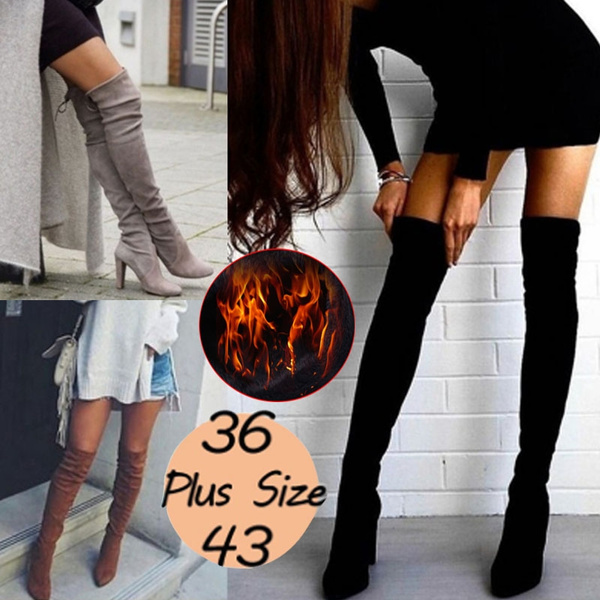 Plus Size 35-43 Autumn Winter Fashion Women's Boots Black Over The Knee ...