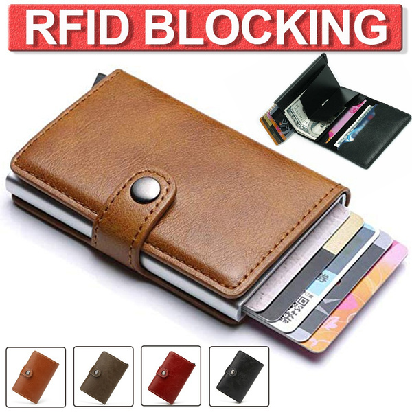 Business Mini Anti-scan Leather Aluminum Case Slim RFID Blocking Wallet ...