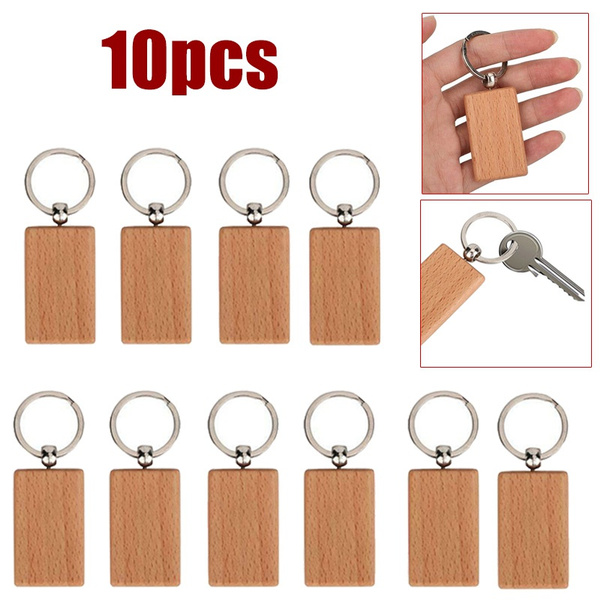 10pcs New Plain Wooden Keyring Keychain Charm Wood Key Ring keyfob ...
