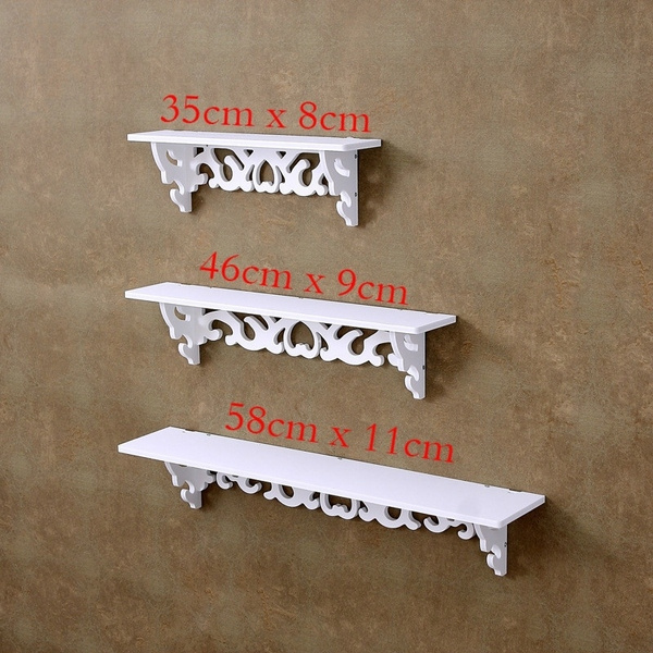 3pc White Wooden Wall Shelf Display Hanging Rack Storage Goods Holder ...