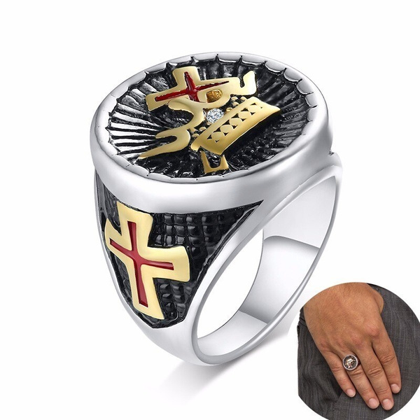 Men's Silver and Black Sword Knights Templar Cross Crown York Rite ...