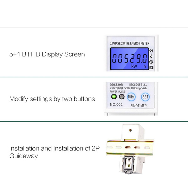 RS485 Modbus Electric Power Meter Single Phase 2 Wire Energy Meter 230V ...